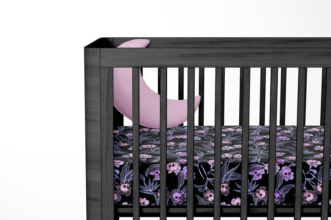 Pastel Goth Crib Sheets, Spooky Skull Flower Infant Cot Sheets in Pink ...