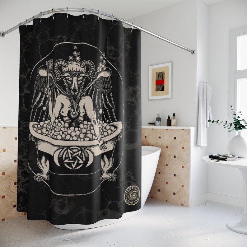 Bathomet Shower Curtain Funny Satanic Pun Bathroom Decor, Occult Humor ...