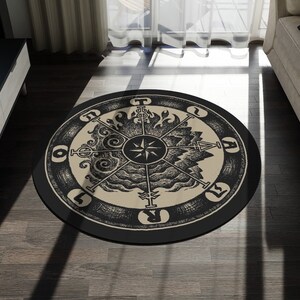 Occult Tarot Rug, Round Accent Carpet W/ Witchy Esoteric Wheel of ...