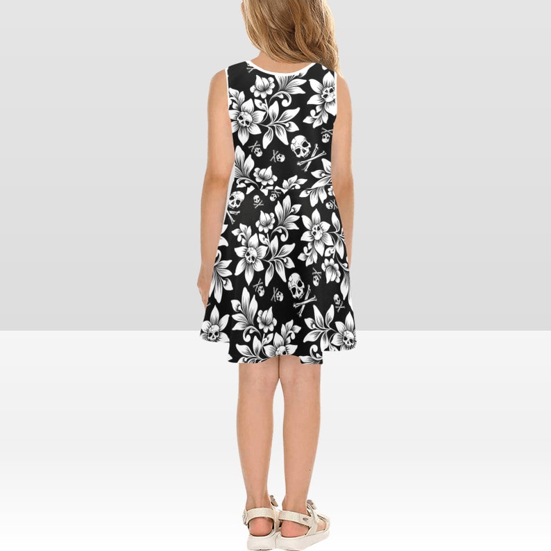 Gothic Kids Sundress, Spooky Tiki Skull Flower Toddler Dress,floral ...