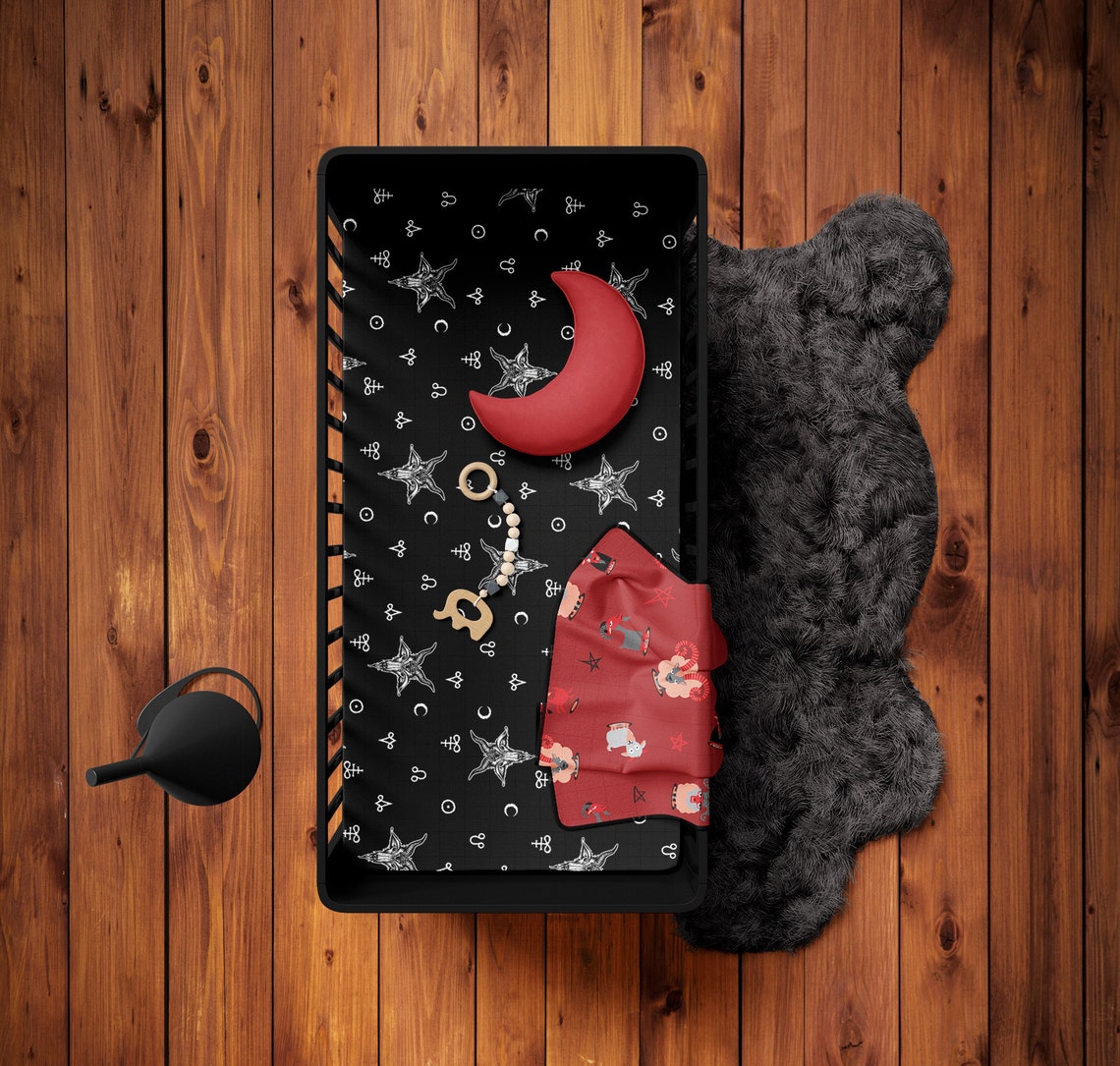 Baphomet Crib Sheets. Occult Baby Bedding. Satanic Symbols Black ...