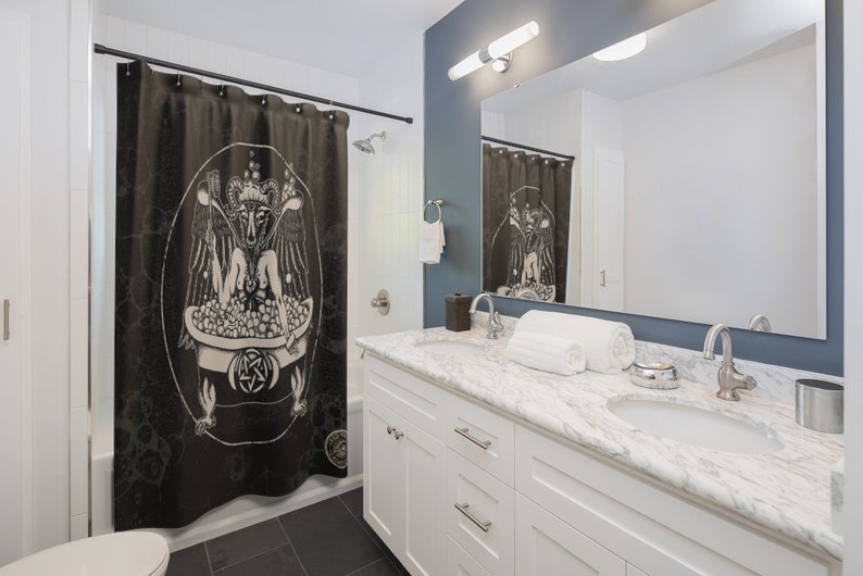 Bathomet Shower Curtain Funny Satanic Pun Bathroom Decor, Occult Humor ...