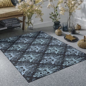 Blue Goth Damask Rug. Gothic Victorian Skulls & Bones Outdoor Patio ...