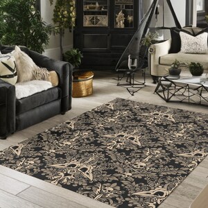 Damask Bones Rug, Macabre Victorian Goth Skull Indoor / Outdoor Area ...