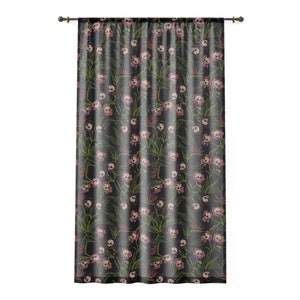 Bones & Botany Curtain, Elegant Macabre Skull Window Curtains W/ Gothic ...