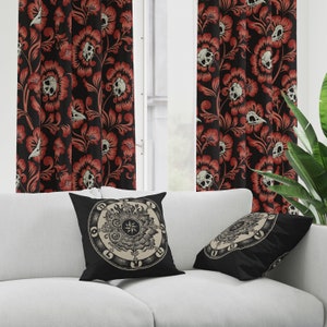 Victorian Goth Curtain, Spooky Macabre Red Skull Flower Blackout Window ...