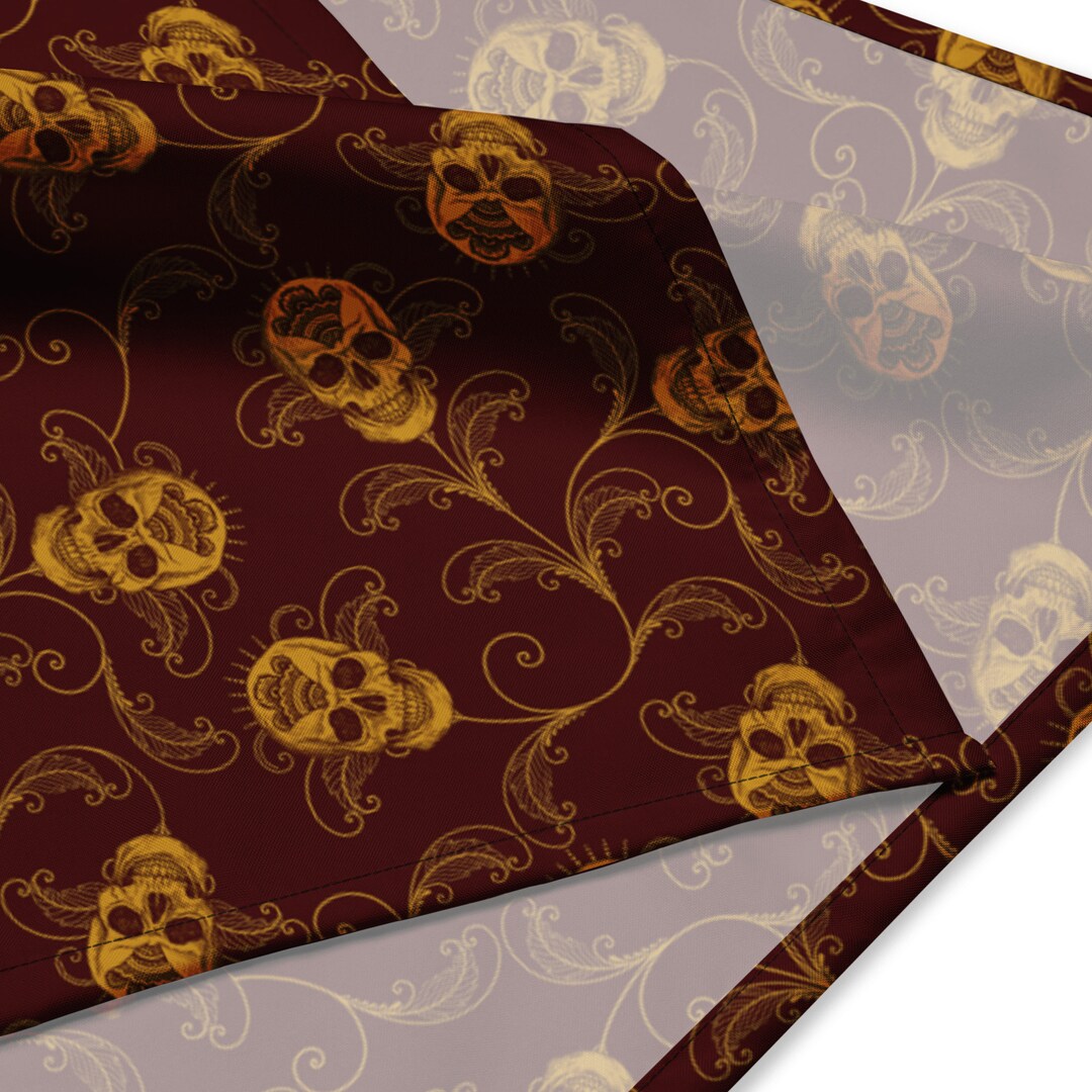 Red & Gold Skull Bandana. Versatile Filigree Goth Bones Cloth for Use ...