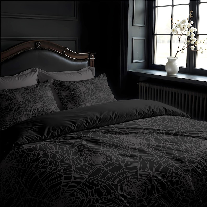 Spider Web Bedding, Dark Gothic 3-piece Duvet Cover & Pillowcase Set W ...