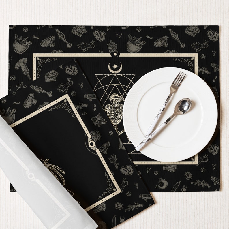 Bat Skeleton Placemat Set, Spooky Occult Gothic Dining Room Table ...