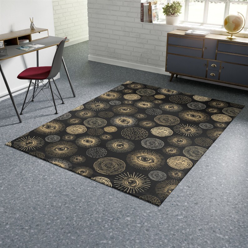 Occult Eye Rug, Black & Gold Abstract Esoteric Geometric Circle Outdoor ...