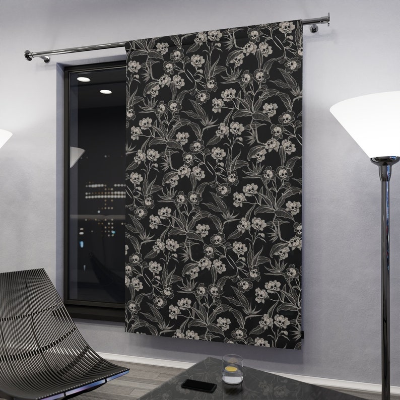 Gothic Floral Curtain Elegant Macabre Skull Flowers Window - Etsy