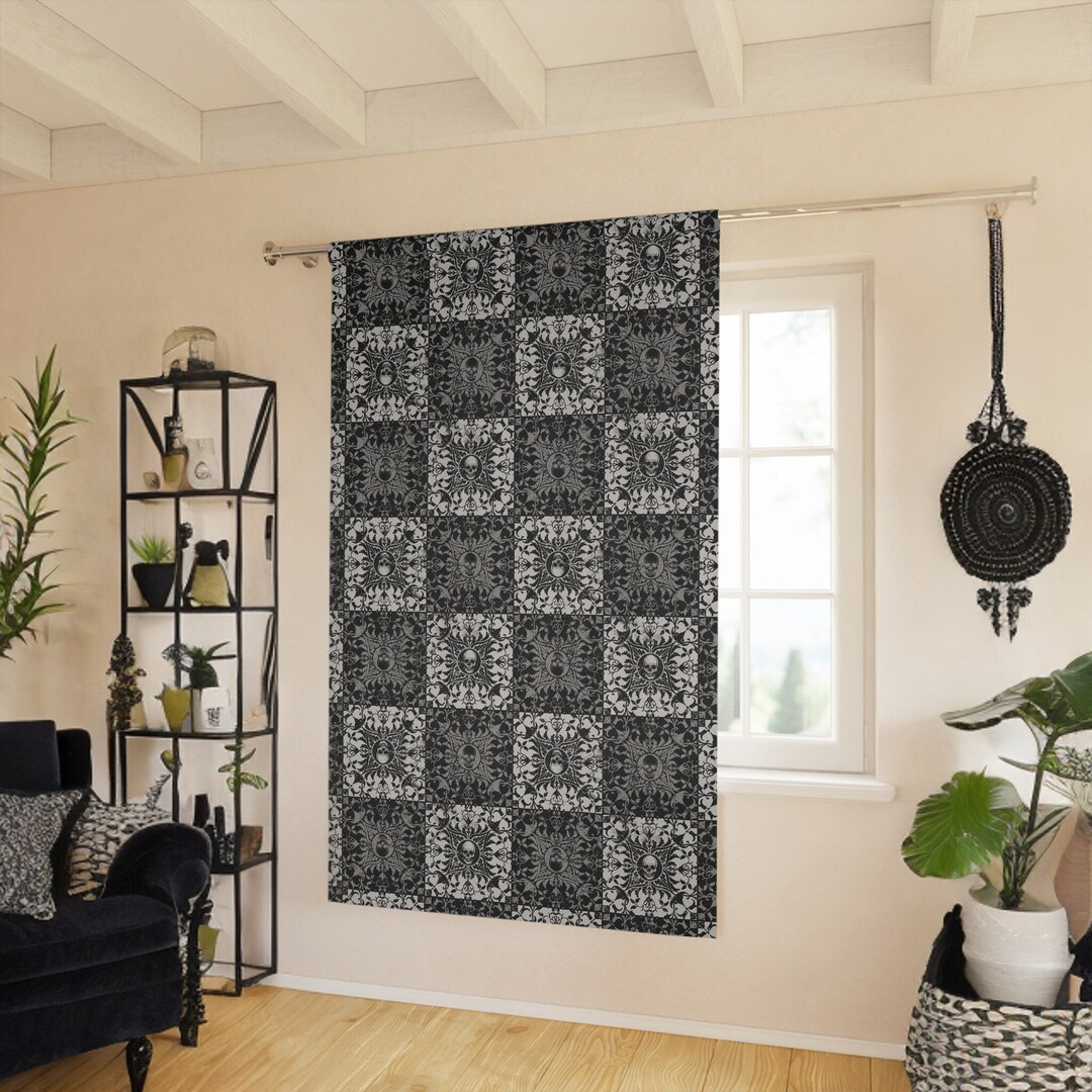 Spooky Chic Curtain - Black & White Gothic Skull Window Curtain ...