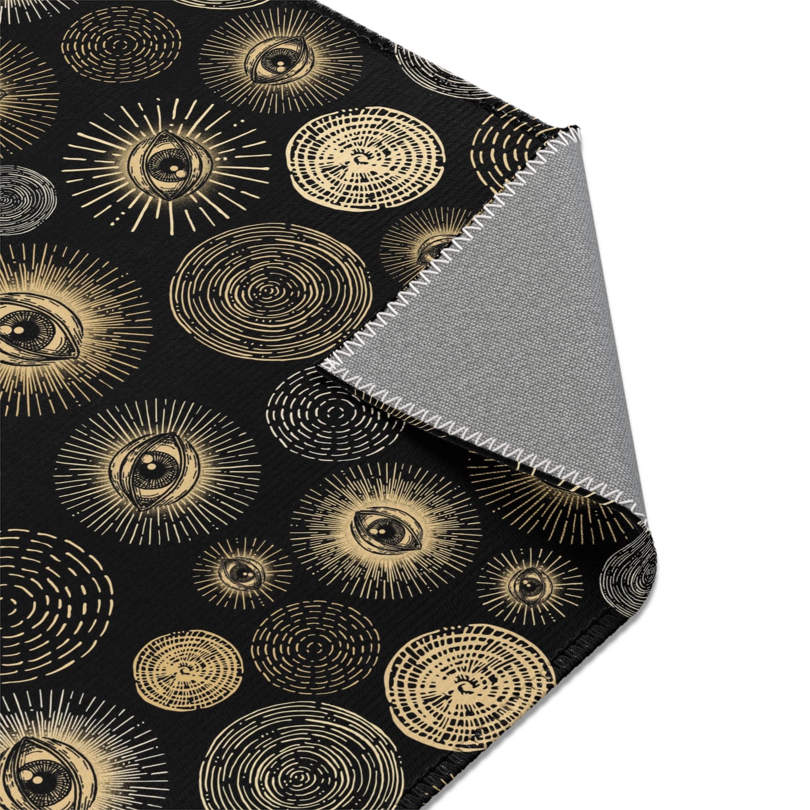 Occult Eye Rug, Black & Gold Abstract Esoteric Geometric Circle Outdoor ...