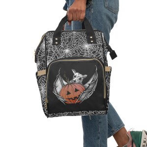 Halloween Diaper Backpack, Bat & Carved Pumpkin Nappy Bag W/ Abstract ...