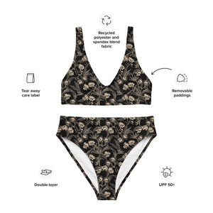 Gothic Floral Bikini. Spooky Skull Flower Recycled High-waisted Retro ...