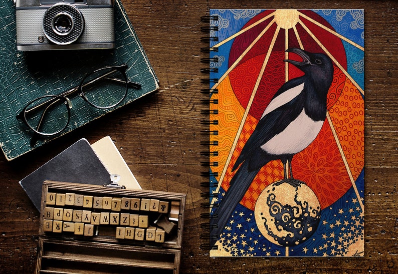 Esoteric Magpie Planner, Mystical Occult Corvid Spiral Dream Journal ...