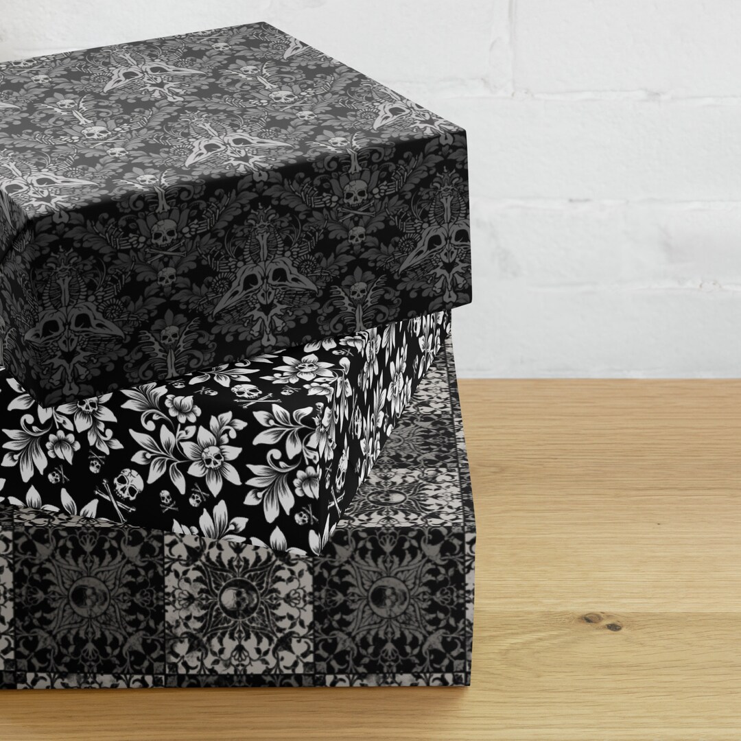 Dark Gothic Wrapping Paper, Spooky Macabre Victorian Skull Flower ...