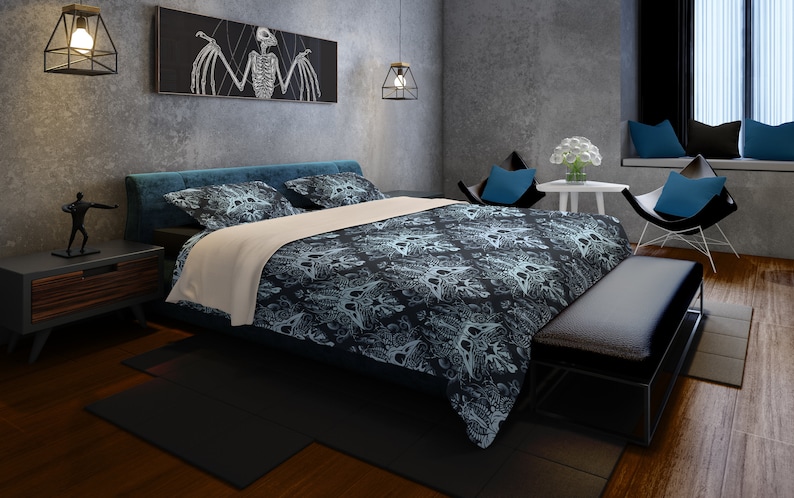 Goth Victorian Bedding Macabre Damask Bones Skull Duvet Cover - Etsy