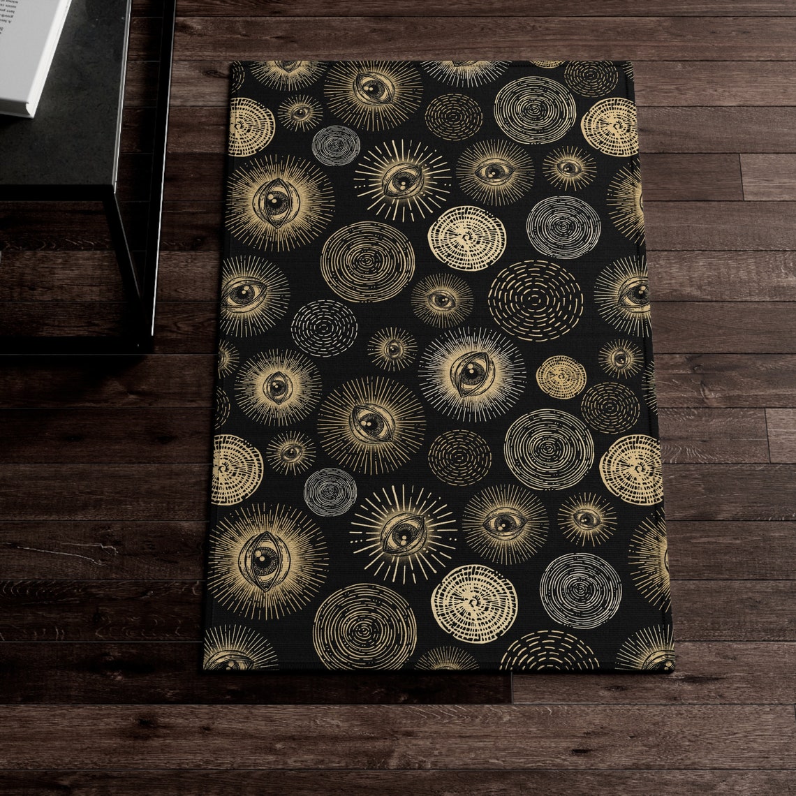 Occult Eye Rug, Black & Gold Abstract Esoteric Geometric Circle Outdoor ...