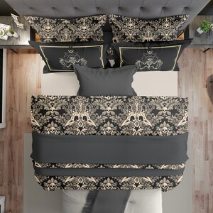 Damask Bones Bedding, Macabre Victorian Goth Skull Duvet Cover & Pillow ...