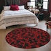 Red Watercolor Skull Rug, Round Gothic Macabre Botanical Watercolor ...