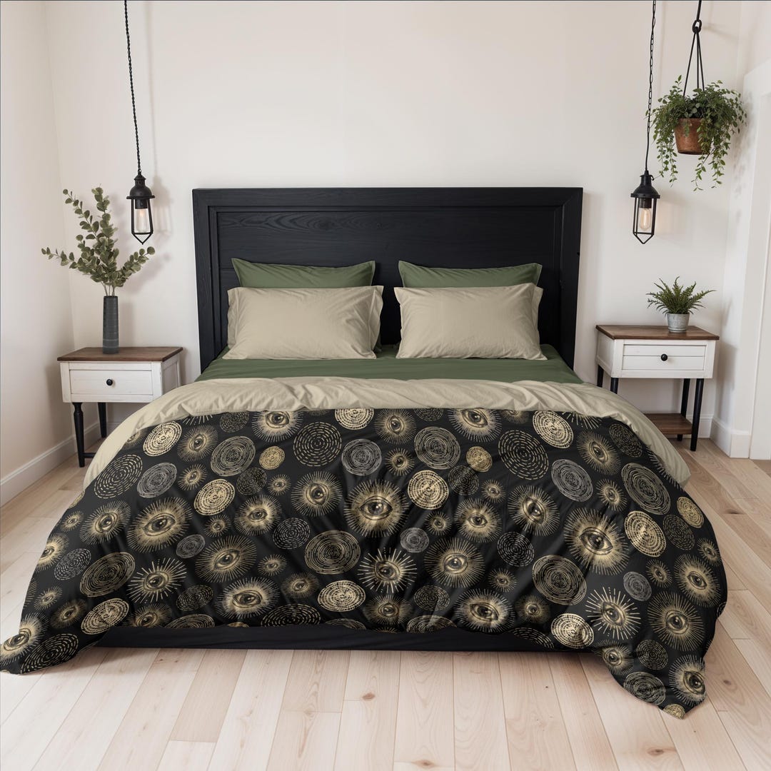 Occult Eye Bedding, Esoteric Gothic Gold Black Duvet Cover or Pillow ...