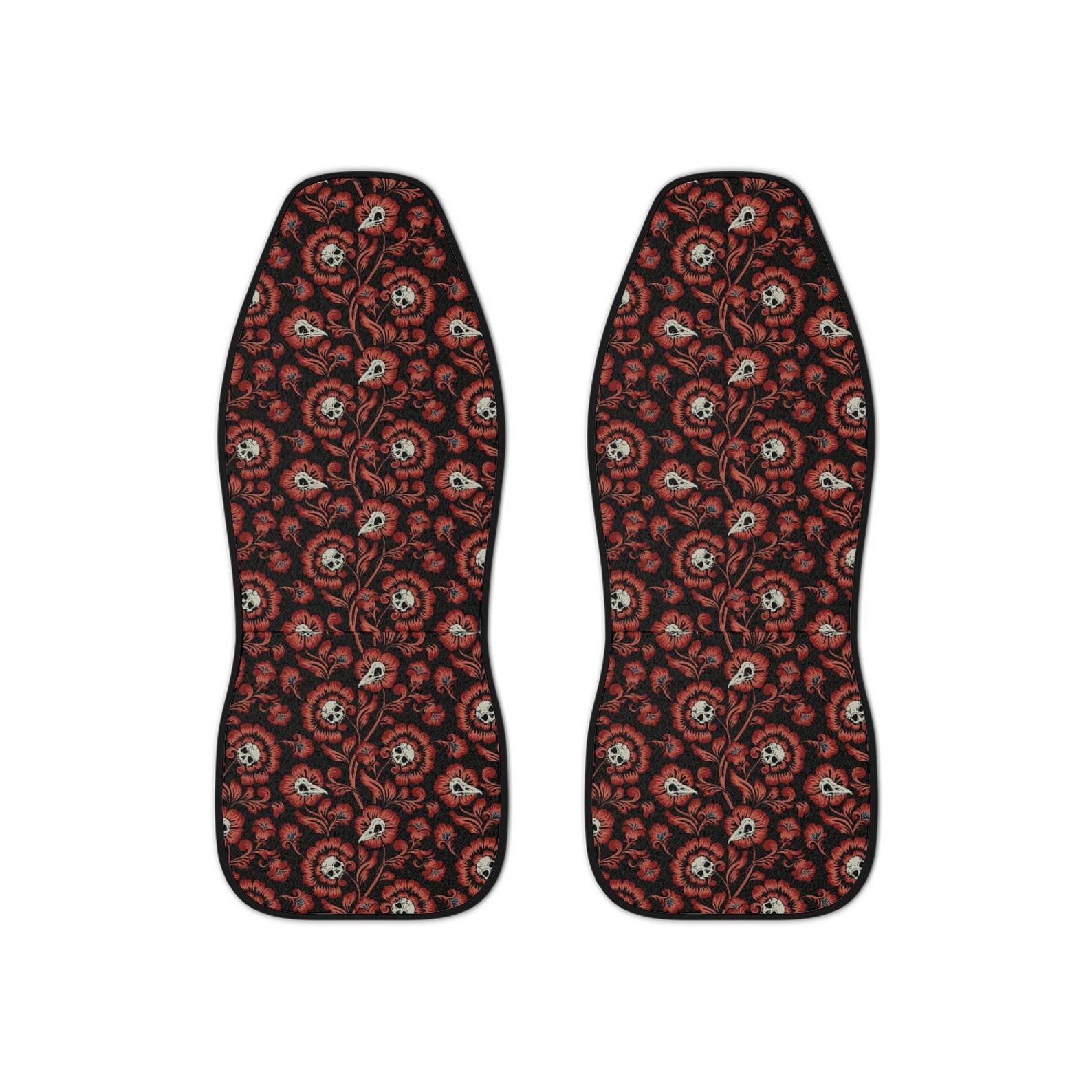 Goth Victorian Car Seat Covers, Red Macabre Gothic Skull Flower Print ...