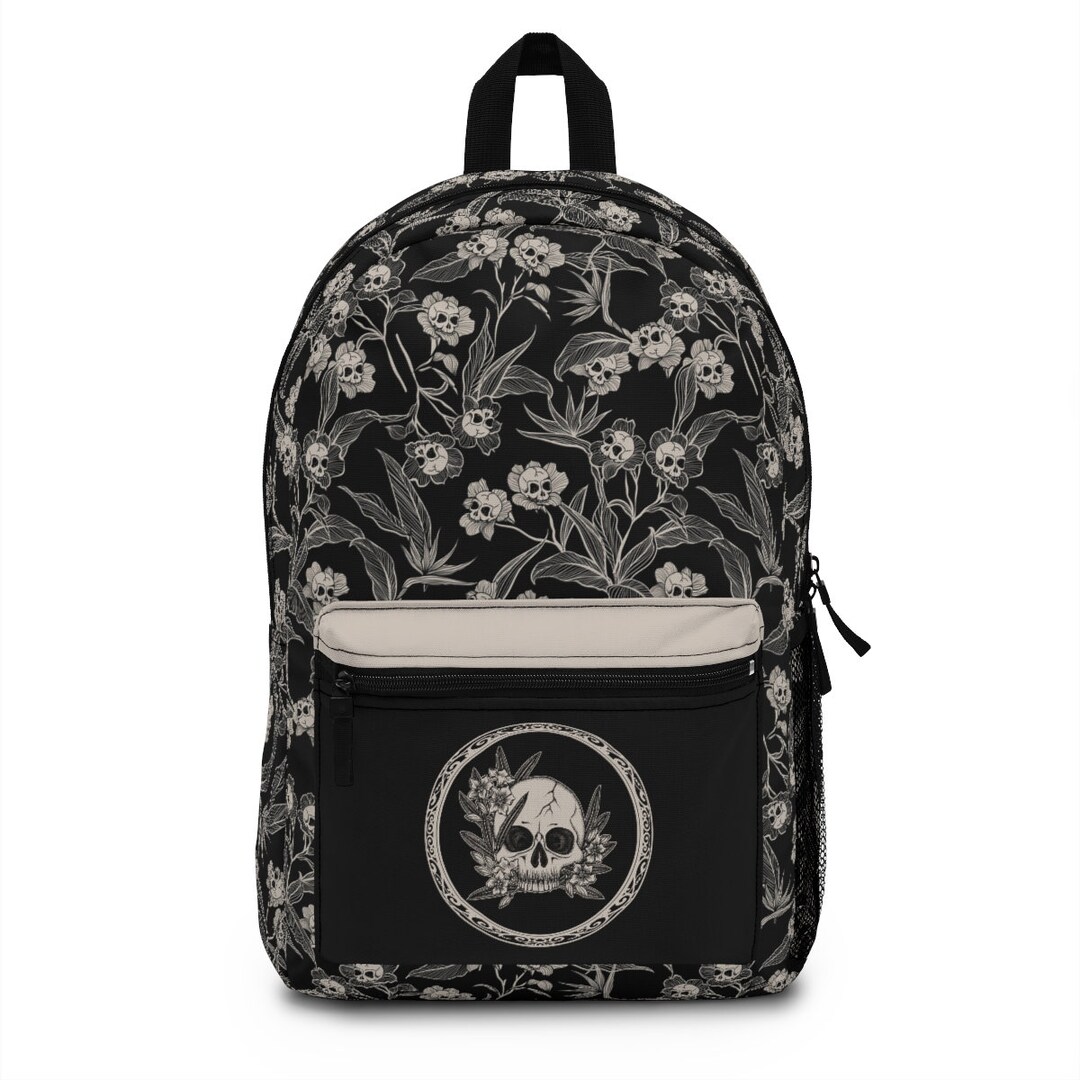 Gothic Floral Backpack, Spooky Tiki Skull Flower Book Bag Knapsack W ...
