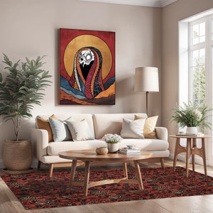 Fall Skeleton Area Rug, Macabre Linocut Botanical Folk Art Indoor ...