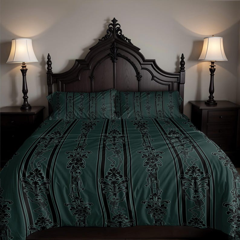 Dancing Skeleton Bedding Set, Gothic Baroque 3-piece Duvet Cover ...