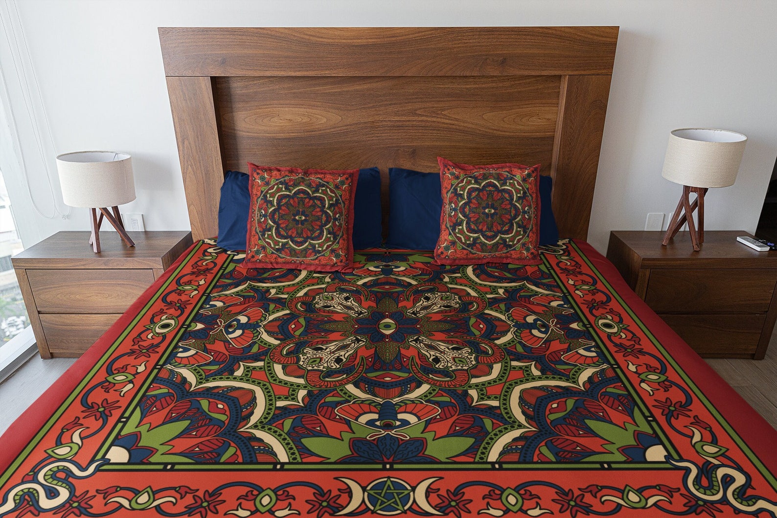 Witchy Mandala Duvet Cover, Esoteric Occult Skull & Moth Bedding in ...