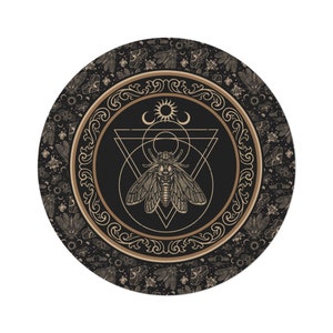 Round Witchy Cicada Rug, Circular Occult Moth Area Carpet W Gothic ...