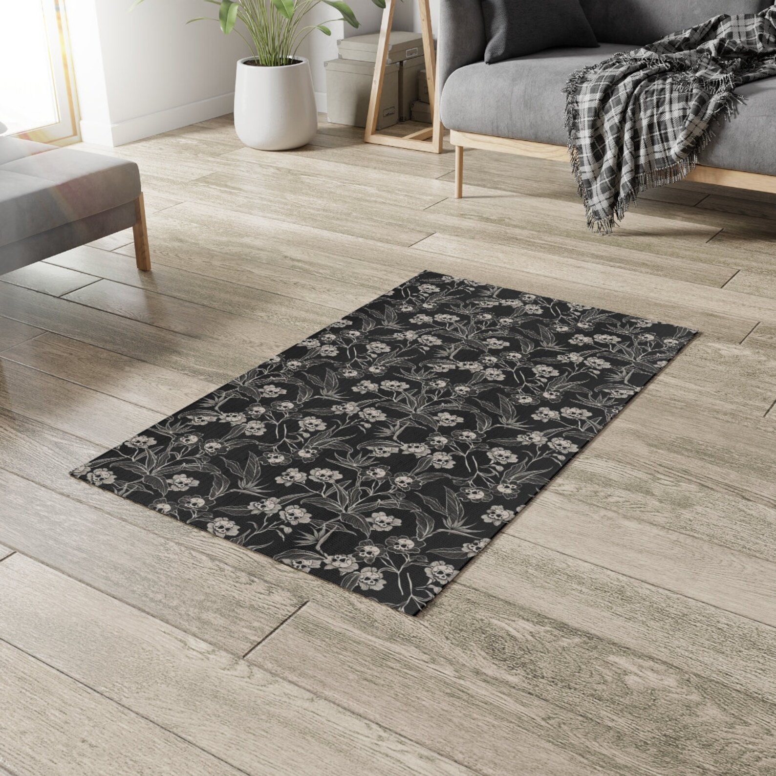 Gothic Floral Rug Spooky Skull Flowers Area Rug Goth Tiki - Etsy