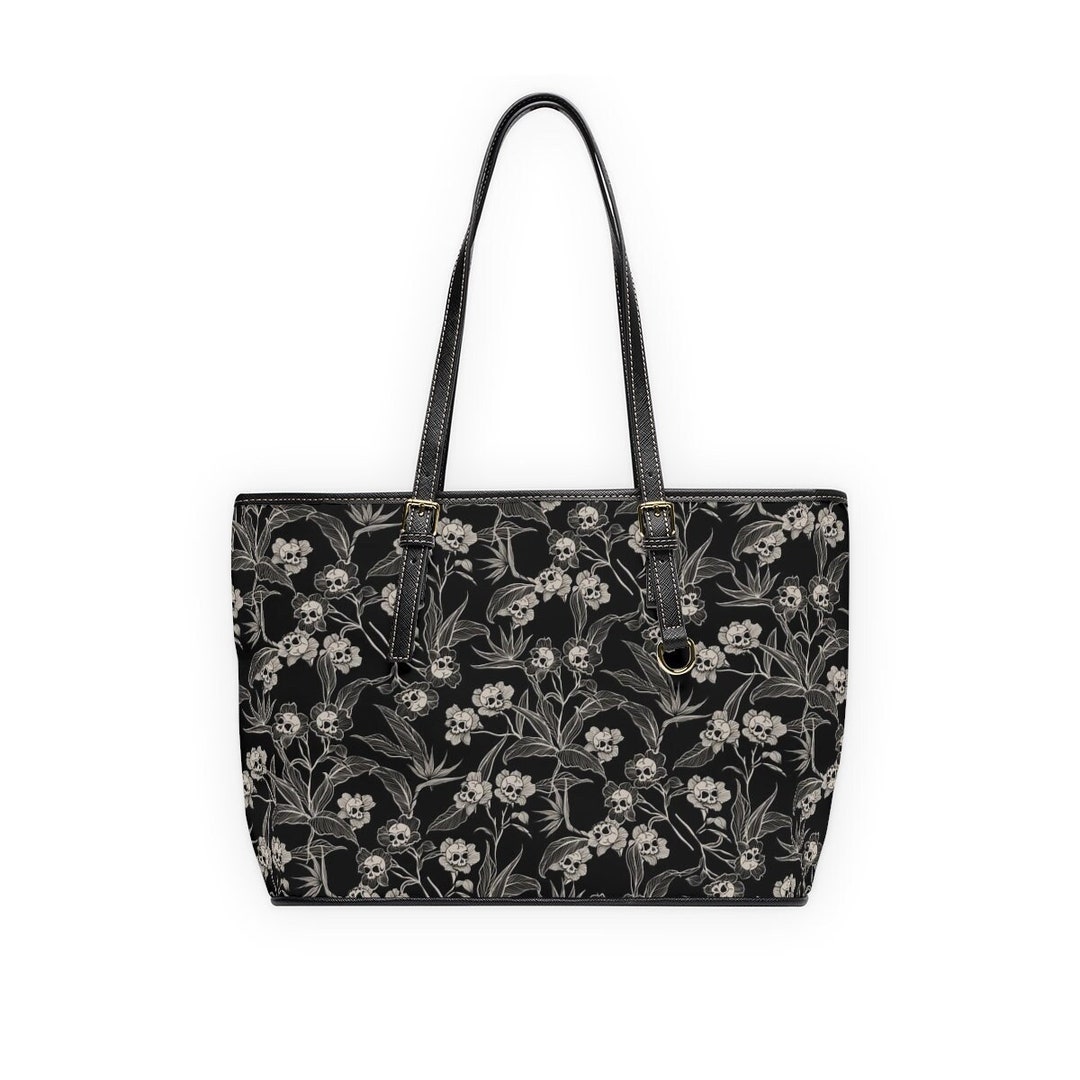 Gothic Floral Handbag, Roomy Vegan PU Leather Purse W/ Spooky Tiki ...