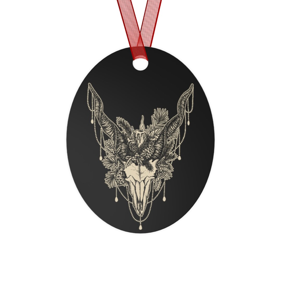 Yule Goat Ornament, Black Metal Pagan Skull Holiday Tree Bauble, an ...