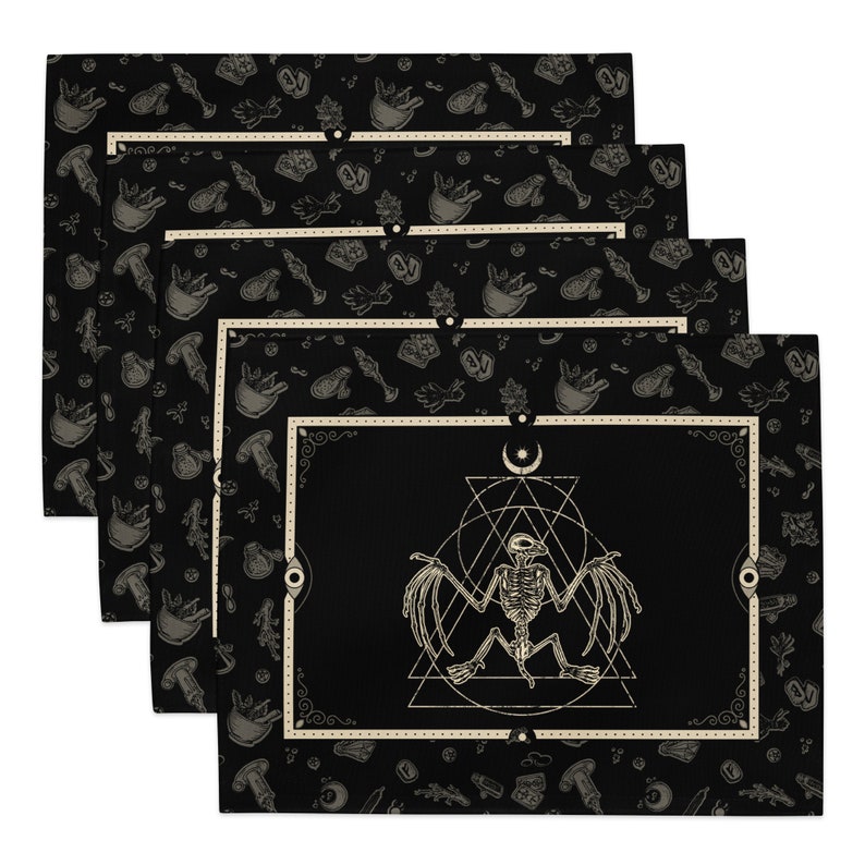 Bat Skeleton Placemat Set, Spooky Occult Gothic Dining Room Table ...