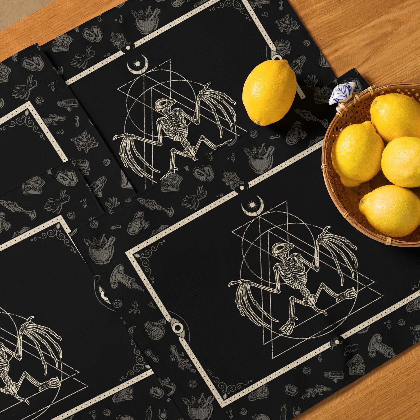 Bat Skeleton Placemat Set, Spooky Occult Gothic Dining Room Table ...