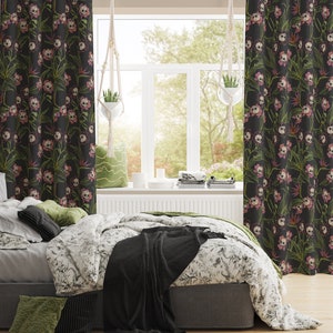 Bones & Botany Curtain, Elegant Macabre Skull Window Curtains W/ Gothic ...