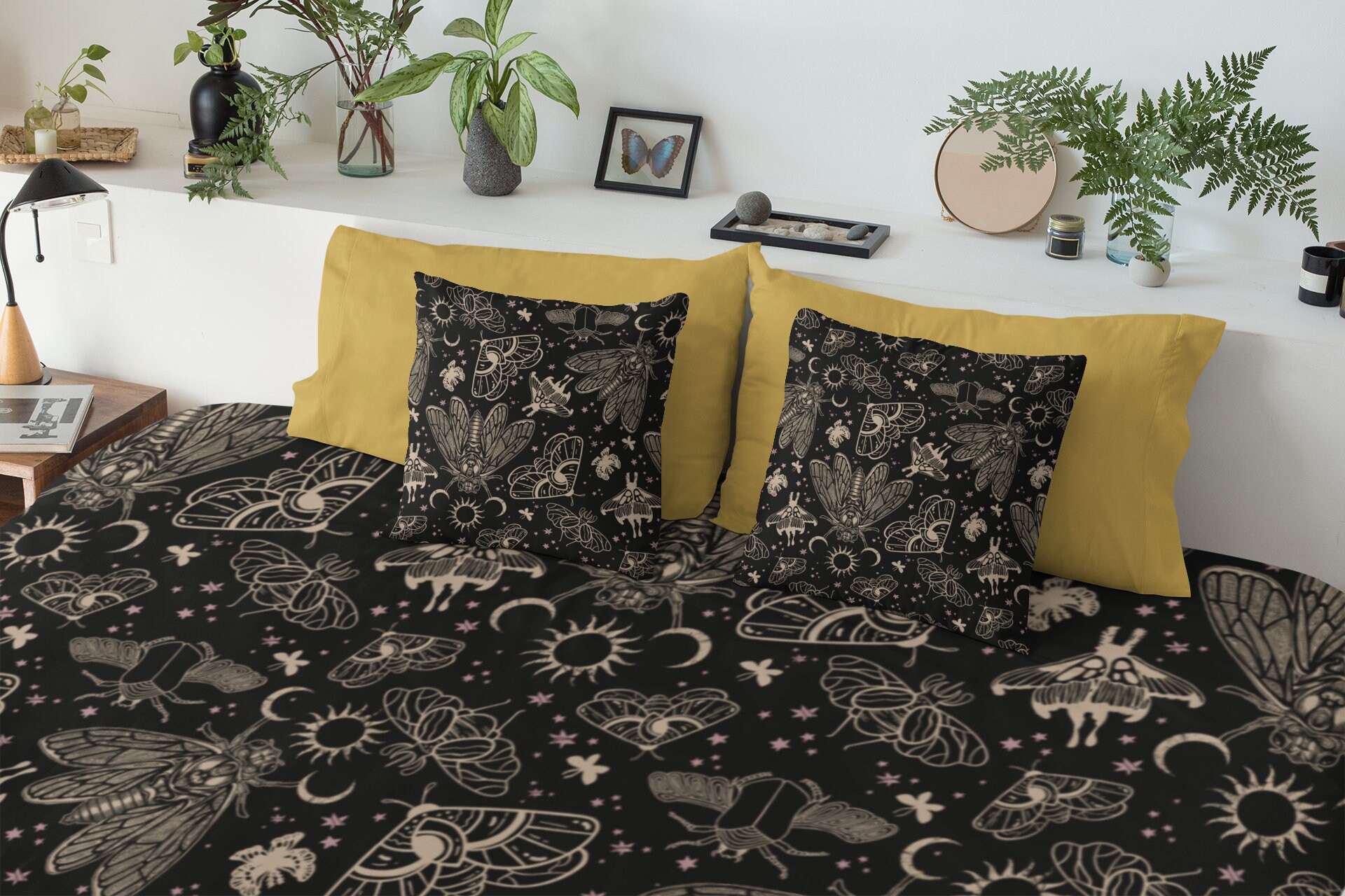 Occult Cicada Pillow: Witchy Couch Accent in Black Gold & Pink - Dark ...