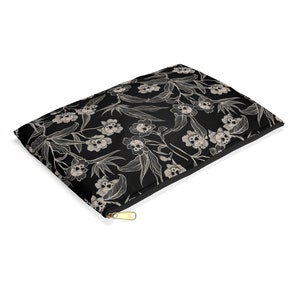 Gothic Floral Pouch, Spooky Skull Flower Accessory Clutch, Makeup Tote ...