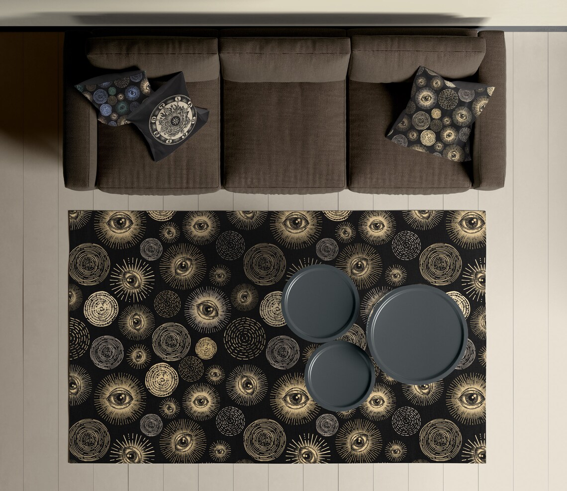 Occult Eye Rug Black & Gold Abstract Esoteric Geometric - Etsy