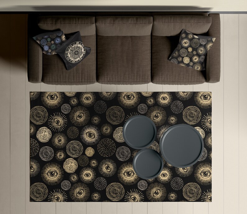 Occult Eye Rug, Black & Gold Abstract Esoteric Geometric Circle Outdoor ...