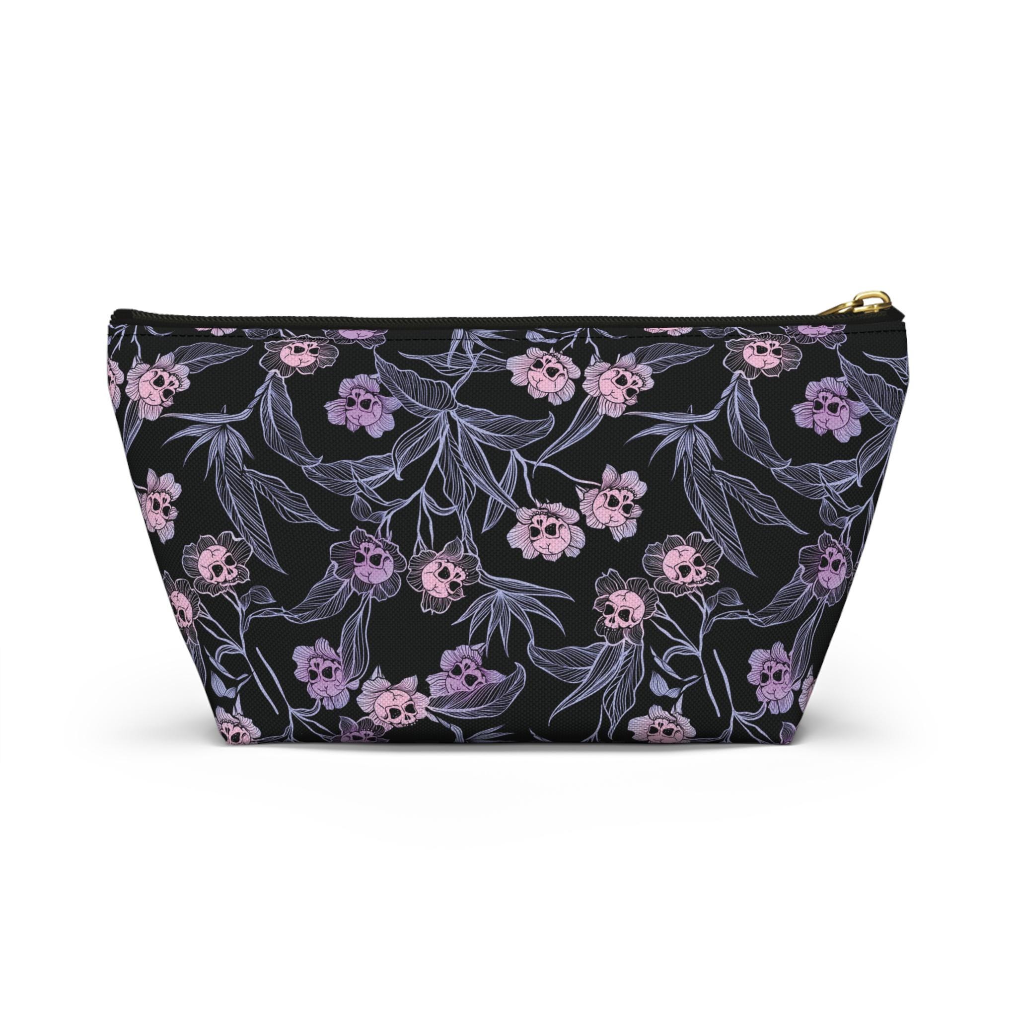 Pastel Goth Pouch, Spooky Pink Gothic Floral Skull Makeup Bag, Travel ...