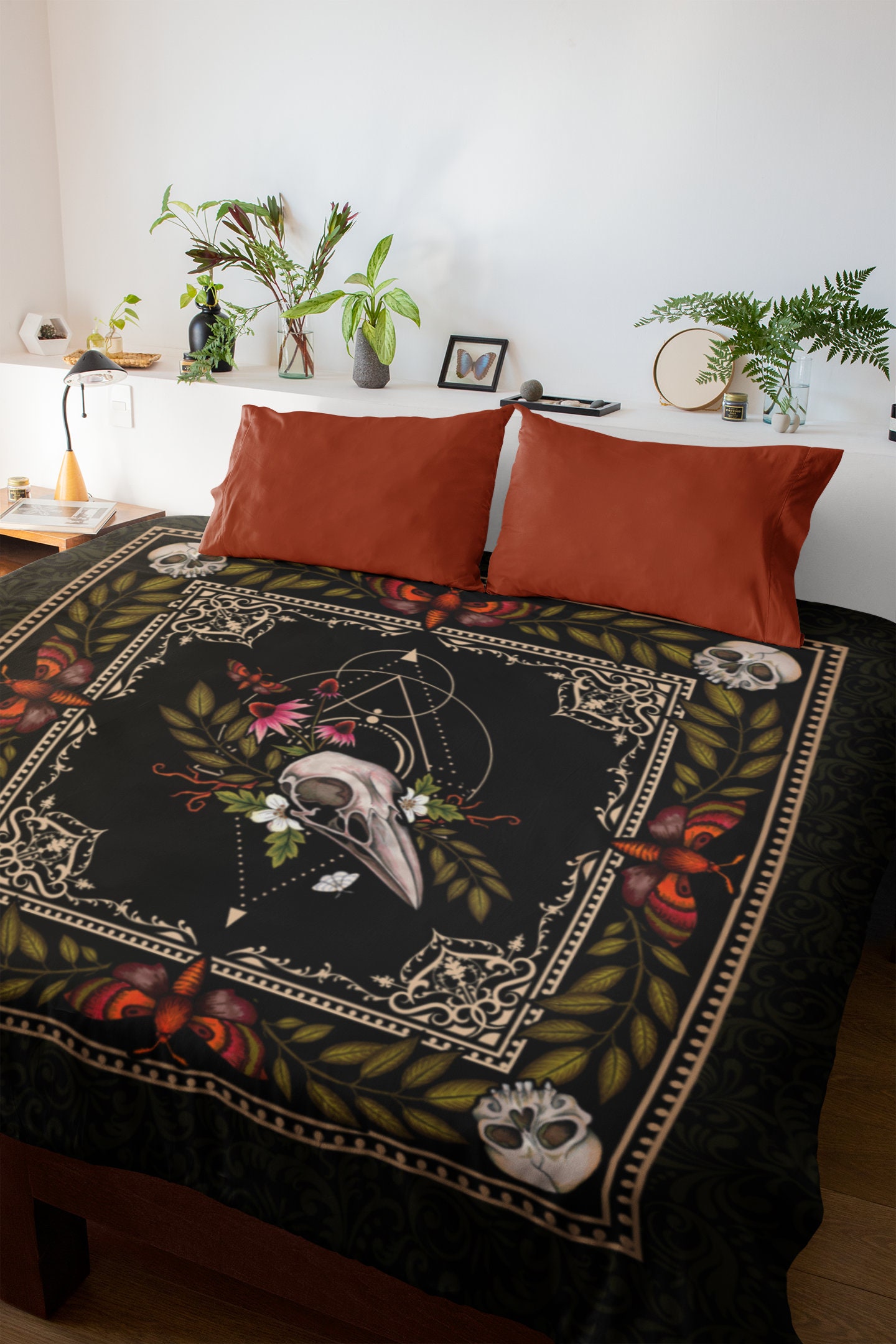 Dark Cottagecore Duvet Cover, Witchy Gothic Floral Queen Bedding W ...