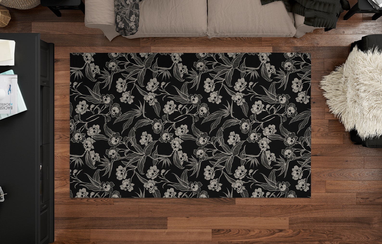 Gothic Floral Rug Spooky Skull Flowers Area Rug Goth Tiki - Etsy