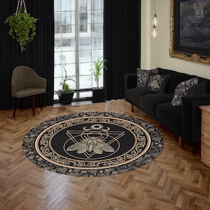 Round Witchy Cicada Rug, Circular Occult Moth Area Carpet W Gothic ...