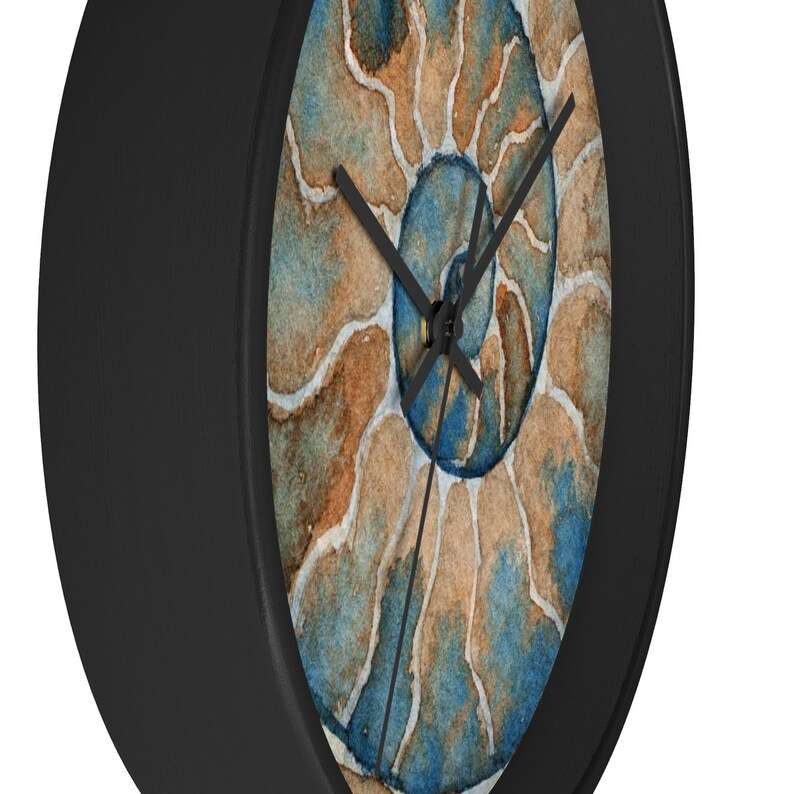 Ammonite Wall Clock. Watercolor Fossil Blue & Gold Spiral Clock ...