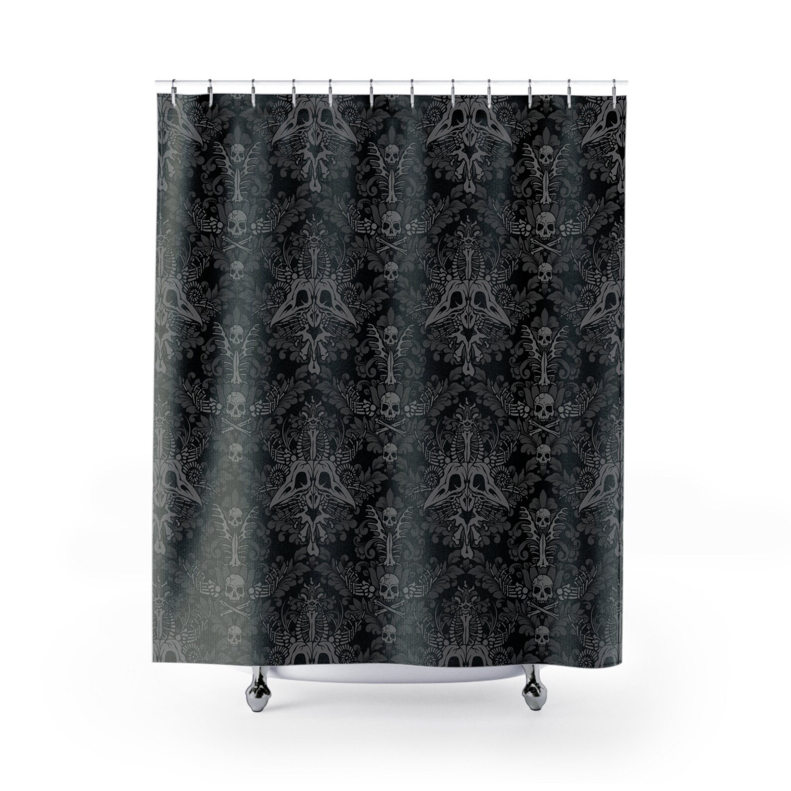 Macabre Victorian Shower Curtain, Damask Bones Goth Skull Bath Curtain ...