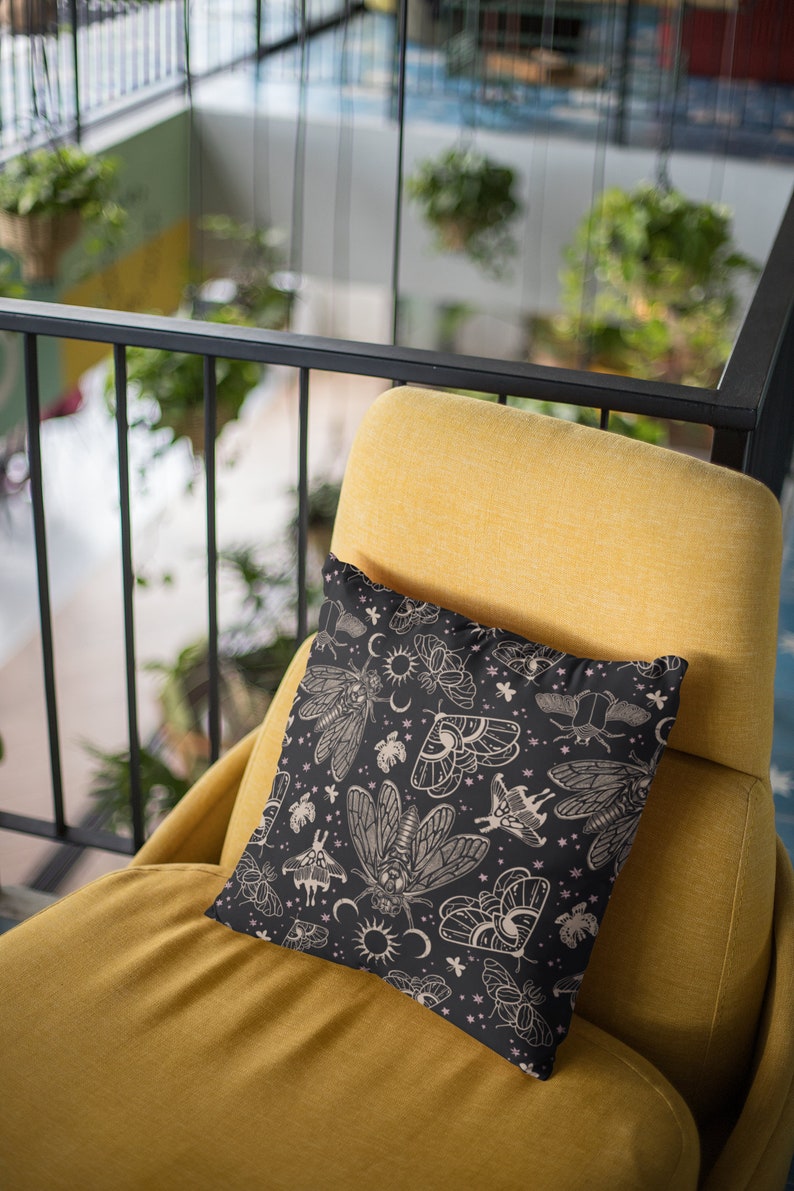 Occult Cicada Pillow: Witchy Couch Accent in Black Gold & Pink - Dark ...