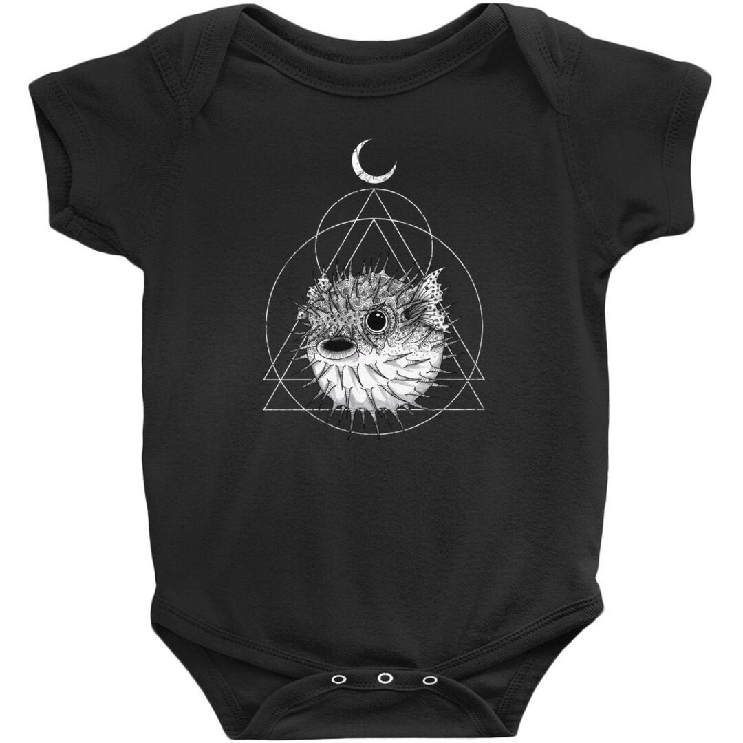 Occult Pufferfish Bodysuit, Goth Porcupine Fish Baby Jumper, Funny ...